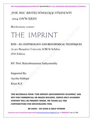Bth 201 enzymology and biochemical techniques | PDF