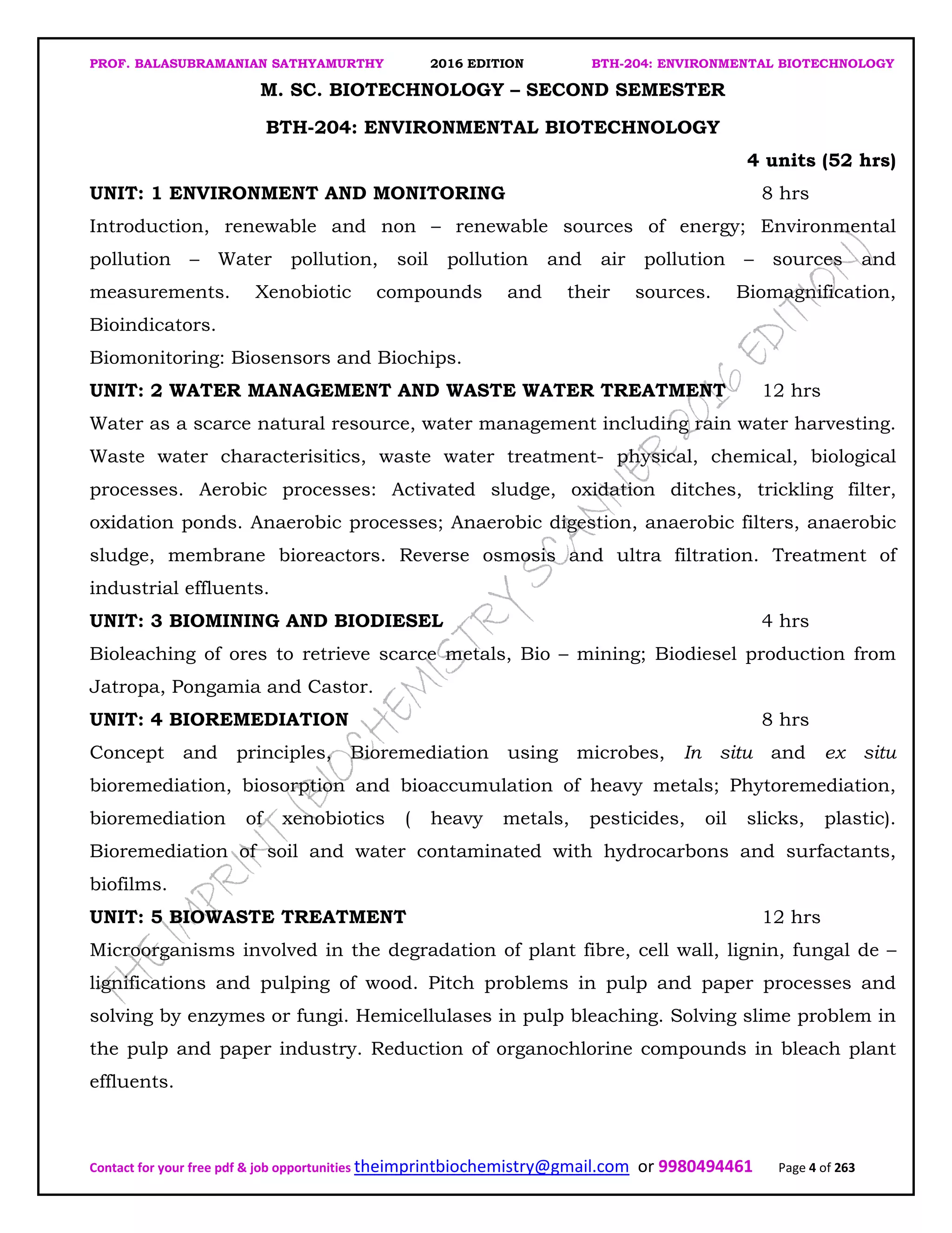 Bth 204 environmental biotechnology | PDF