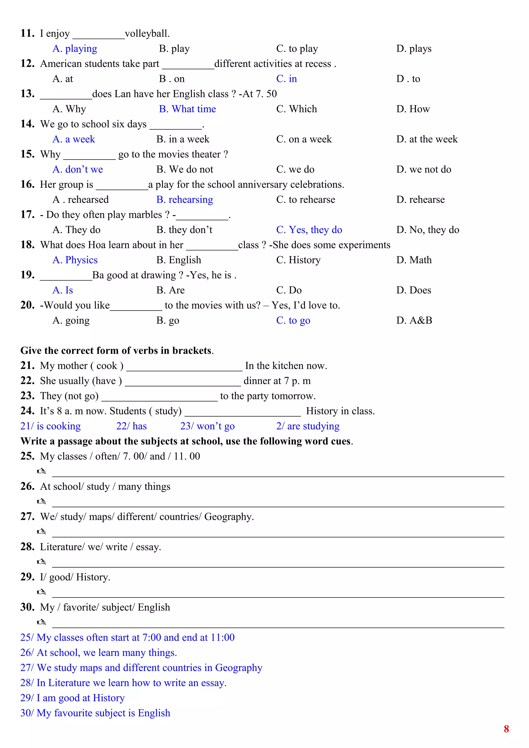 Bộ đề thi hki tiếng anh lớp 7 (with key) | DOC | Homework and Study | Education