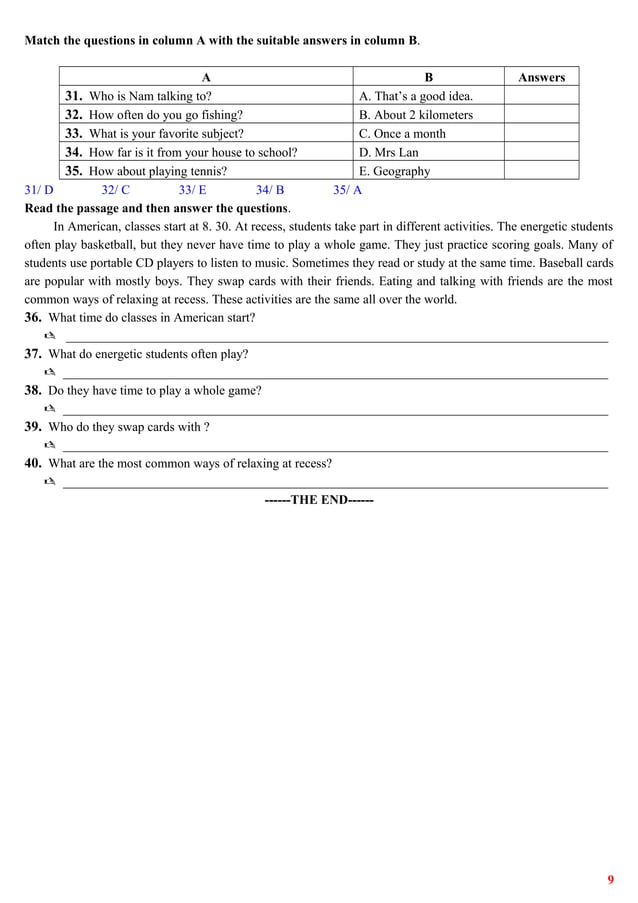 Bộ đề thi hki tiếng anh lớp 7 (with key) | DOC