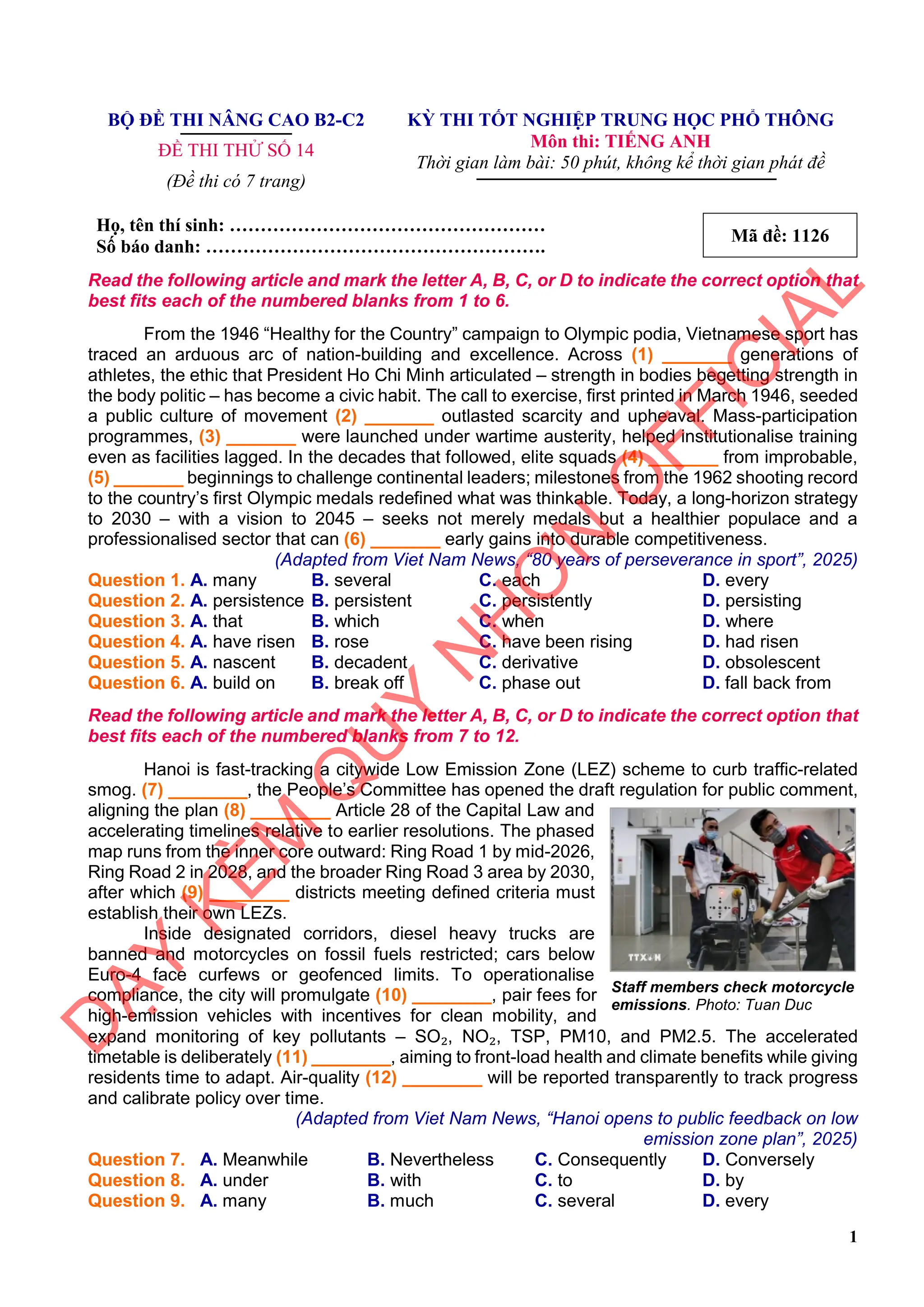 BỘ ĐỀ THI NÂNG CAO B2-C2 30 ĐỀ THI THỬ KỲ THI TỐT NGHIỆP TRUNG HỌC PHỔ ...