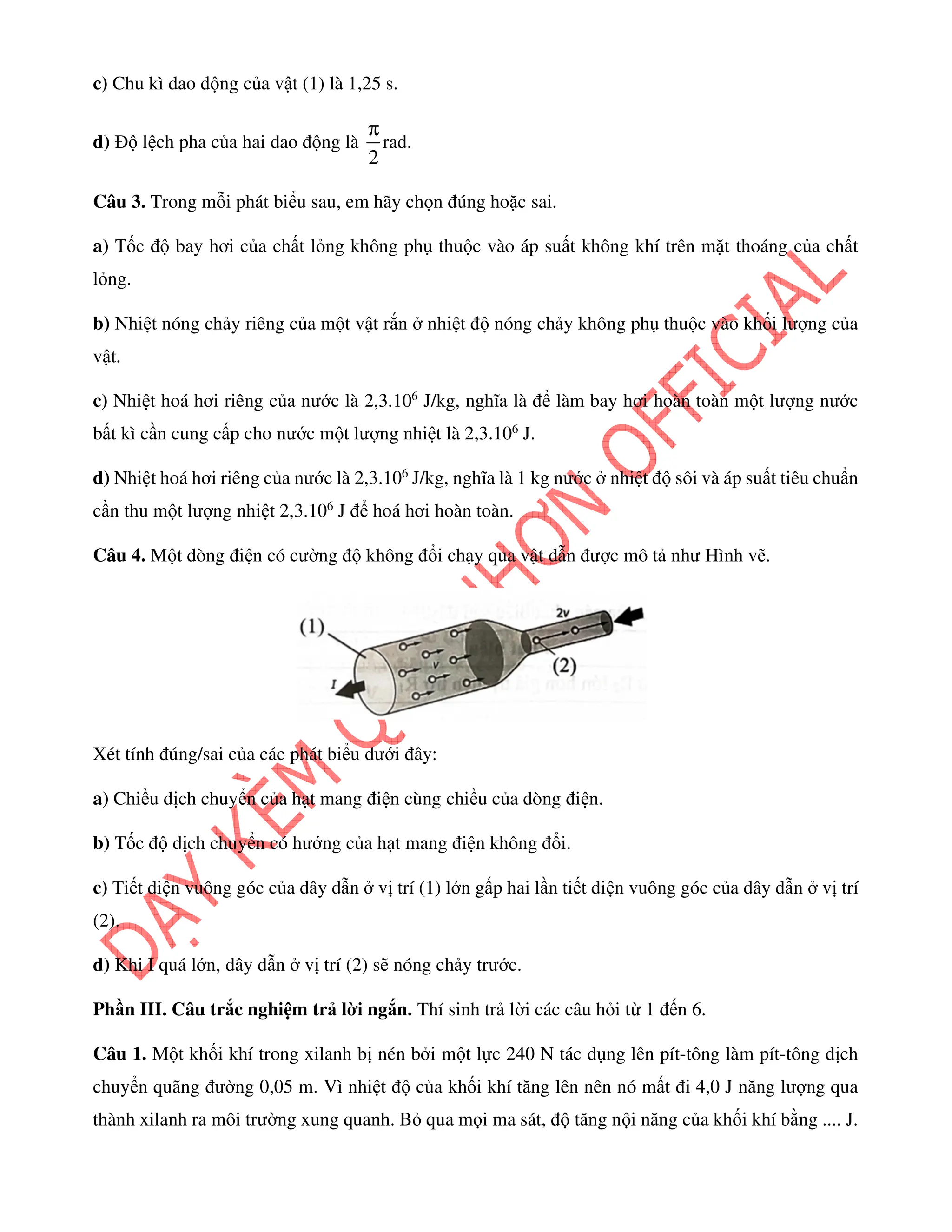 BỘ ĐỀ THI THỬ CHUẨN CẤU TRÚC ĐỀ THI TỐT NGHIỆP THPT 2025 MÔN VẬT LÍ THEO FORM THI MỚI BGD (ĐỀ 01 ...
