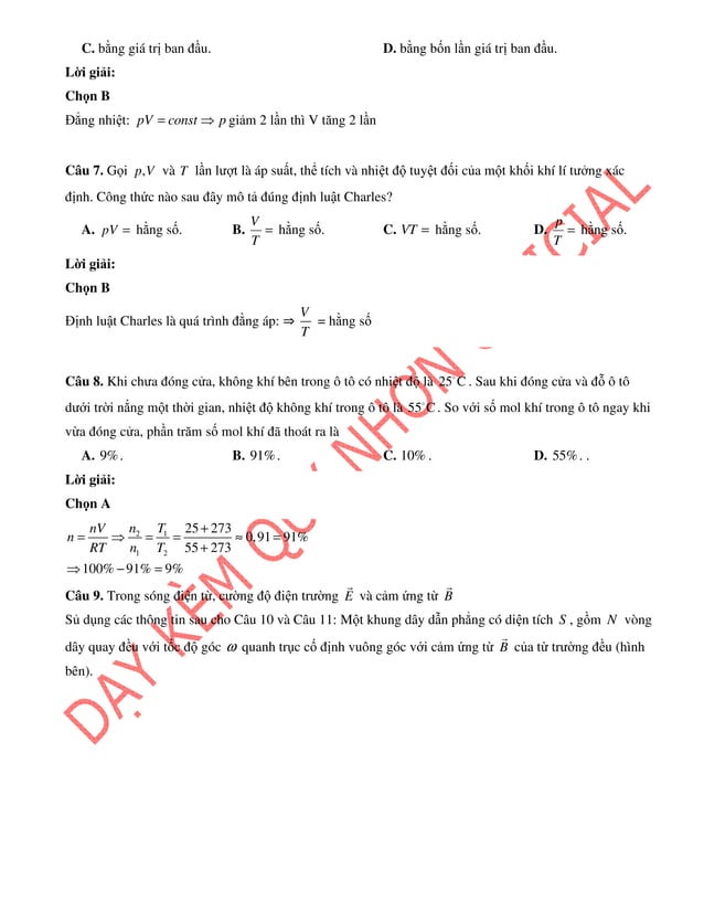 BỘ ĐỀ THI THỬ CHUẨN CẤU TRÚC ĐỀ THI TỐT NGHIỆP THPT 2025 MÔN VẬT LÍ THEO FORM THI MỚI BGD (ĐỀ 01 ...