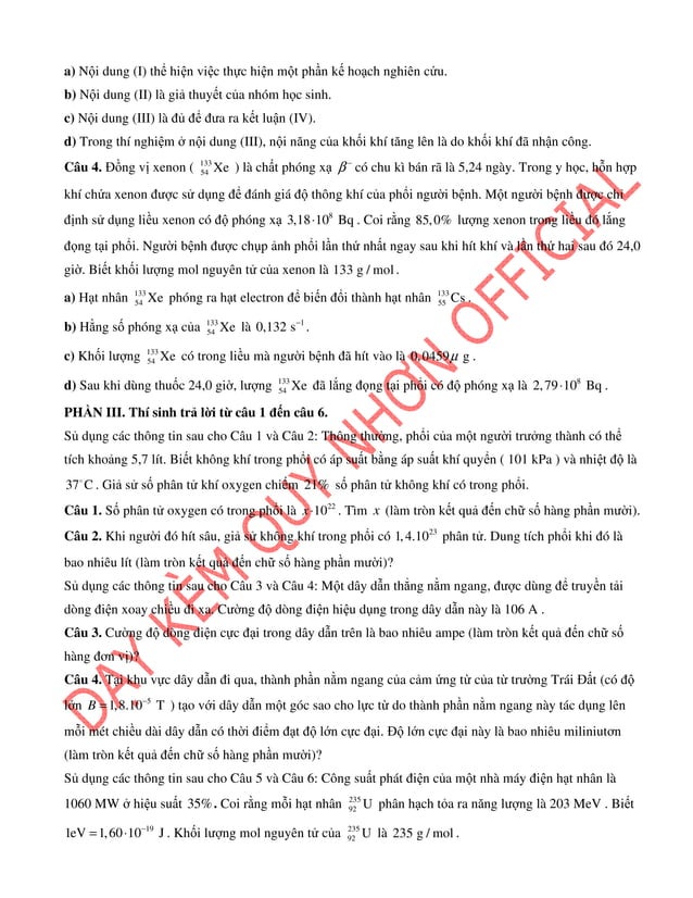 BỘ ĐỀ THI THỬ CHUẨN CẤU TRÚC ĐỀ THI TỐT NGHIỆP THPT 2025 MÔN VẬT LÍ THEO FORM THI MỚI BGD (ĐỀ 01 ...