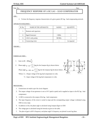 Btl control system-lab-manual-10 eel68 | PDF
