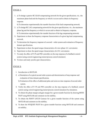 Btl control system-lab-manual-10 eel68 | PDF