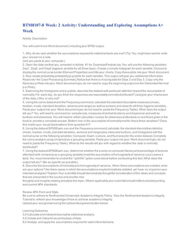 Btm8107 8 week2 activity understanding and exploring assumptions a+ work | PDF