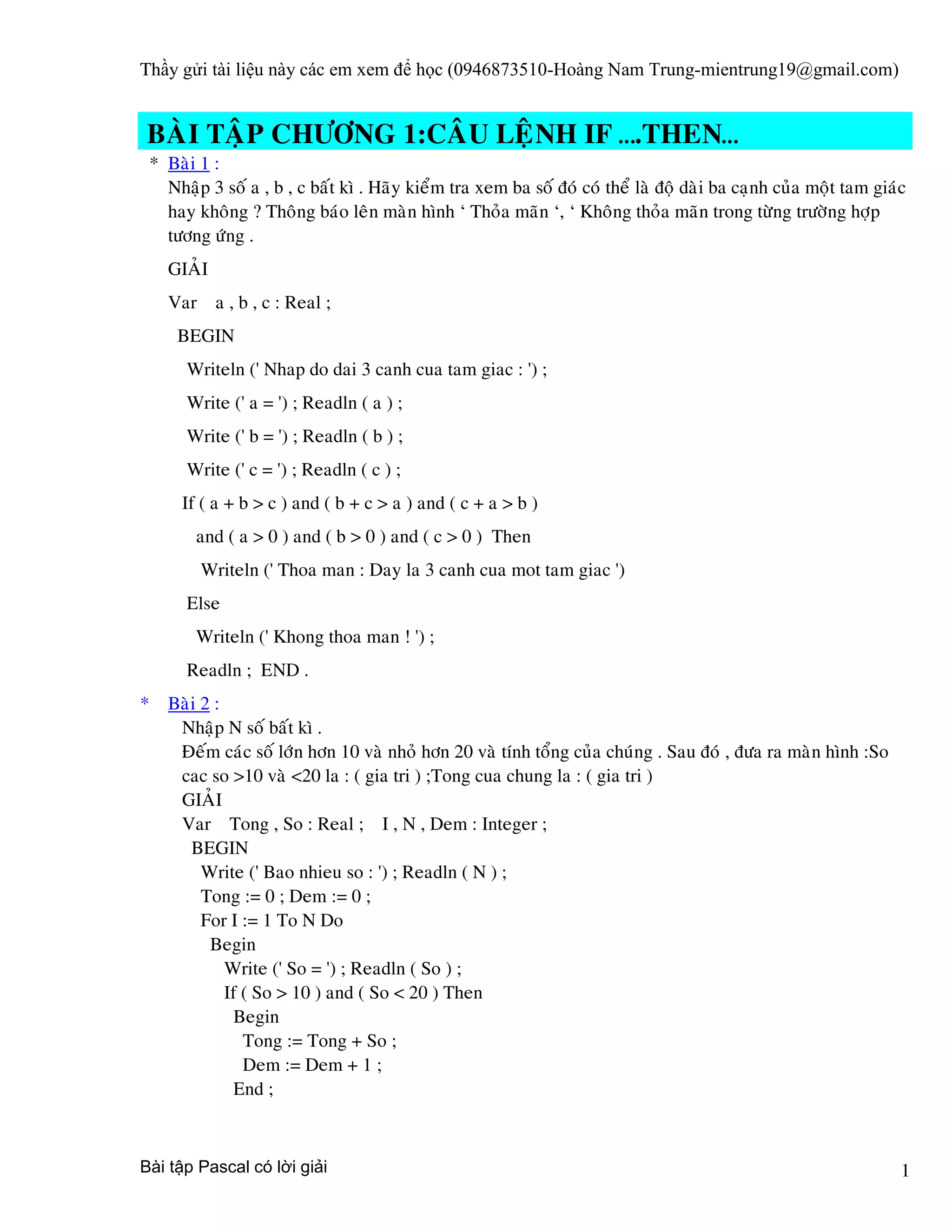 Bai tap pascal co giai | PDF