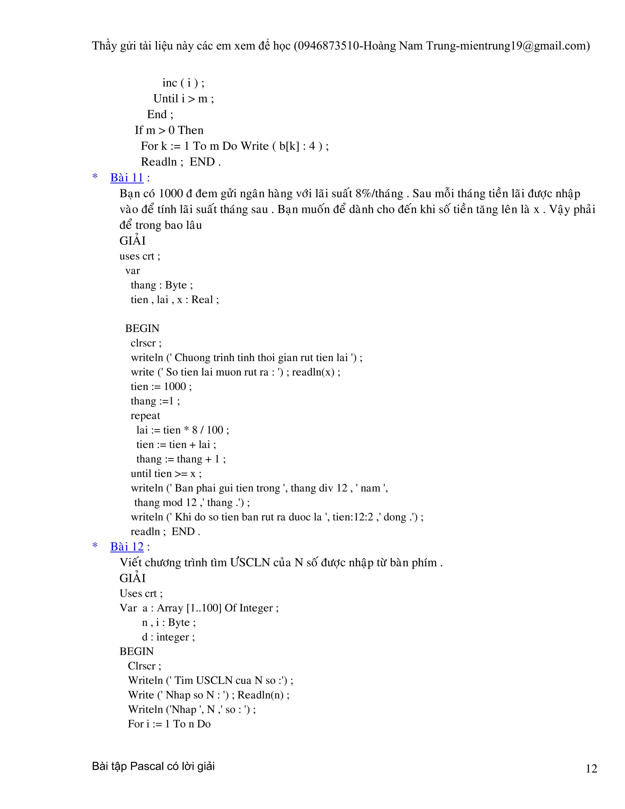 Bai tap pascal co giai | PDF