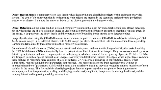 machine learning based object recognition using cifar-10 | PPT