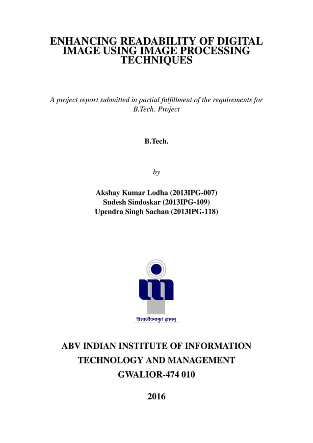 Enhancing readability of digital image using image processing - Full Report | PDF