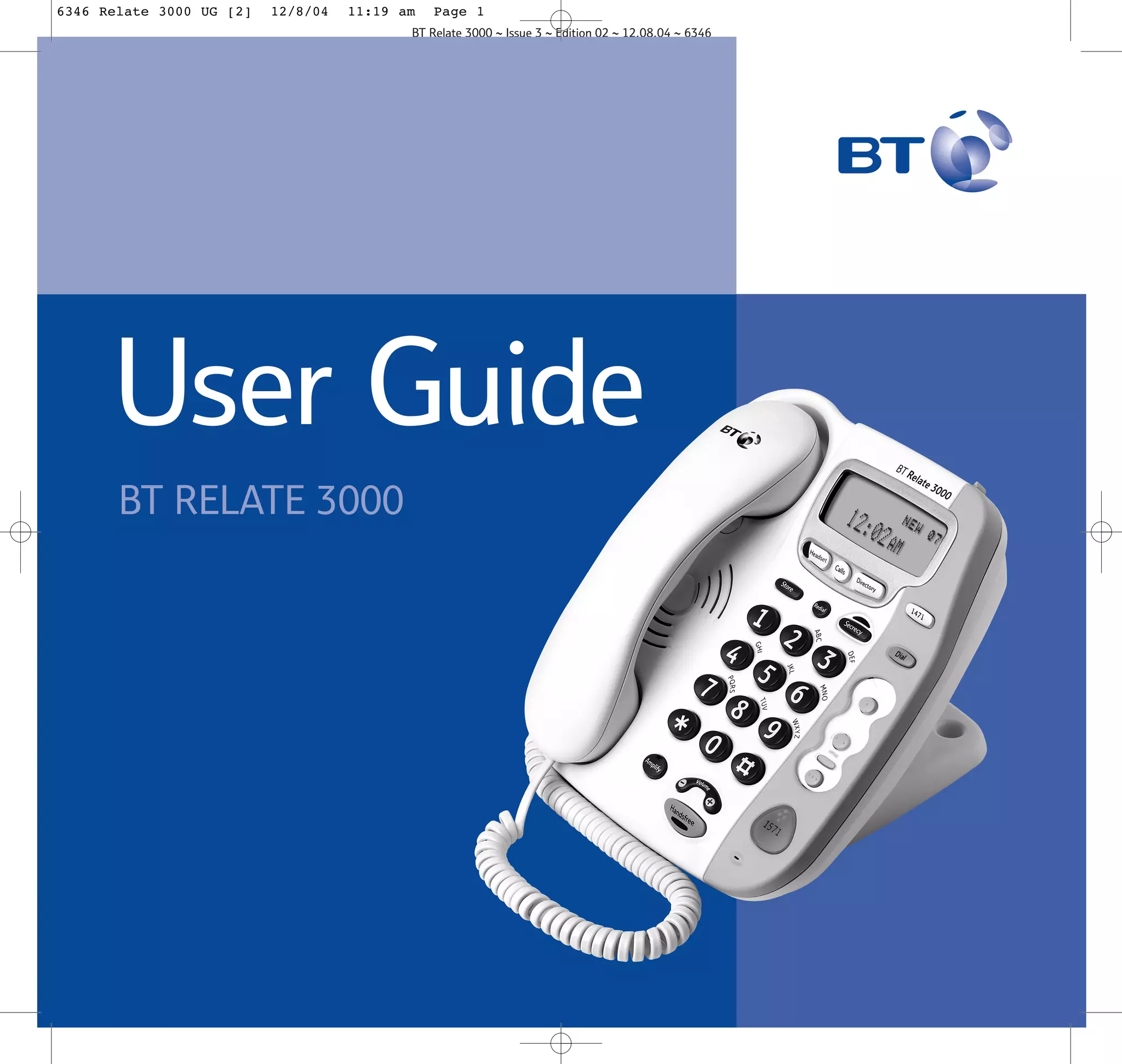 Bt relate 3000 User Guide from Telephones Online www.telephonesonline.co.uk