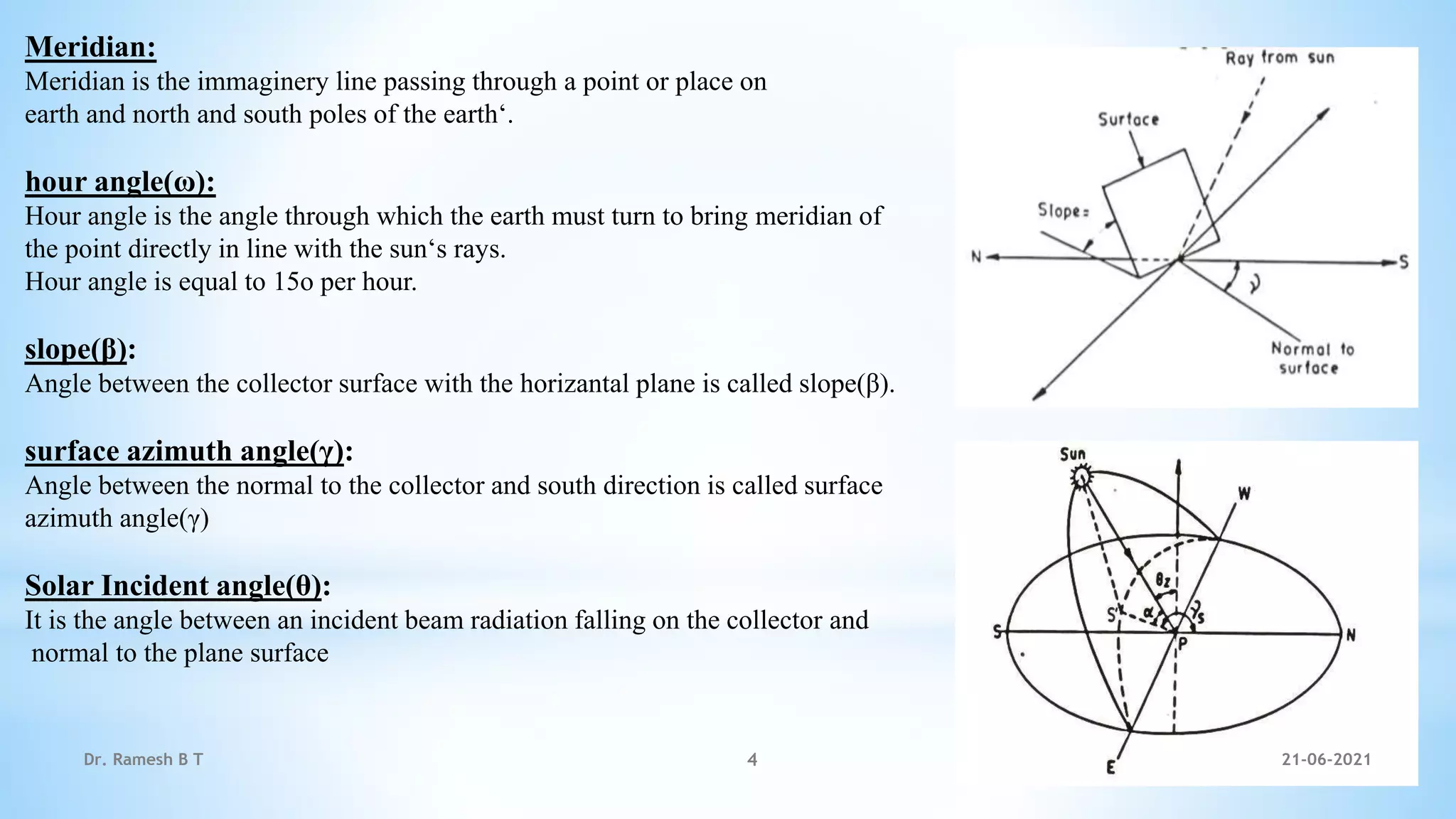 Solar Radiation Geometry, Solar Thermal Conversion and Applications | PPTX