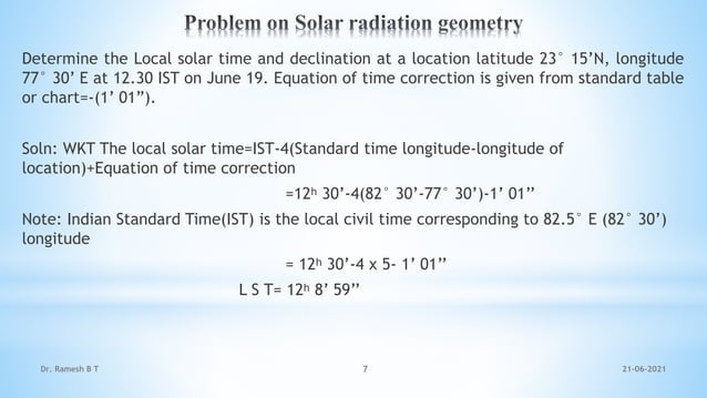Solar Radiation Geometry, Solar Thermal Conversion and Applications ...