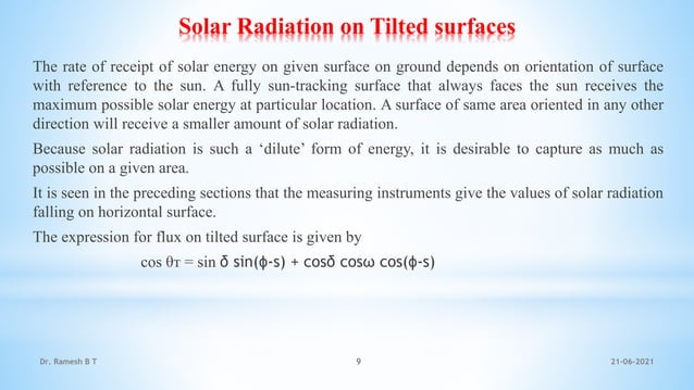 Solar Radiation Geometry, Solar Thermal Conversion and Applications ...