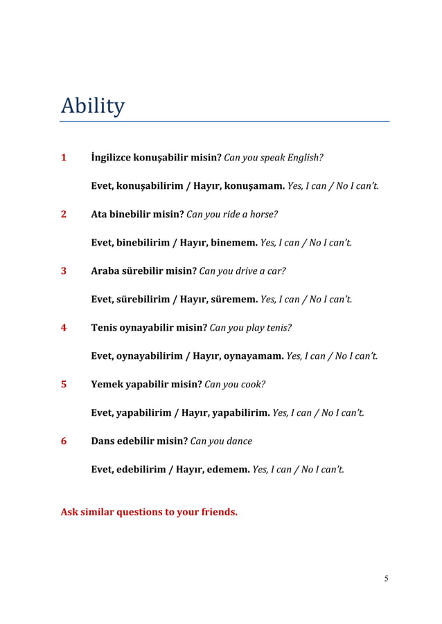 Turkish Speaking: Conversation Questions 1 for beginners | PDF | Education