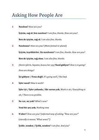 Turkish Speaking: Conversation Questions 1 for beginners | PDF