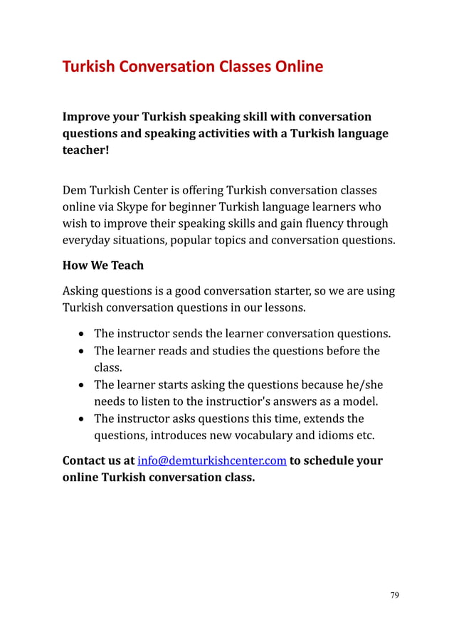 Turkish Speaking: Conversation Questions 1 for beginners | PDF | Education