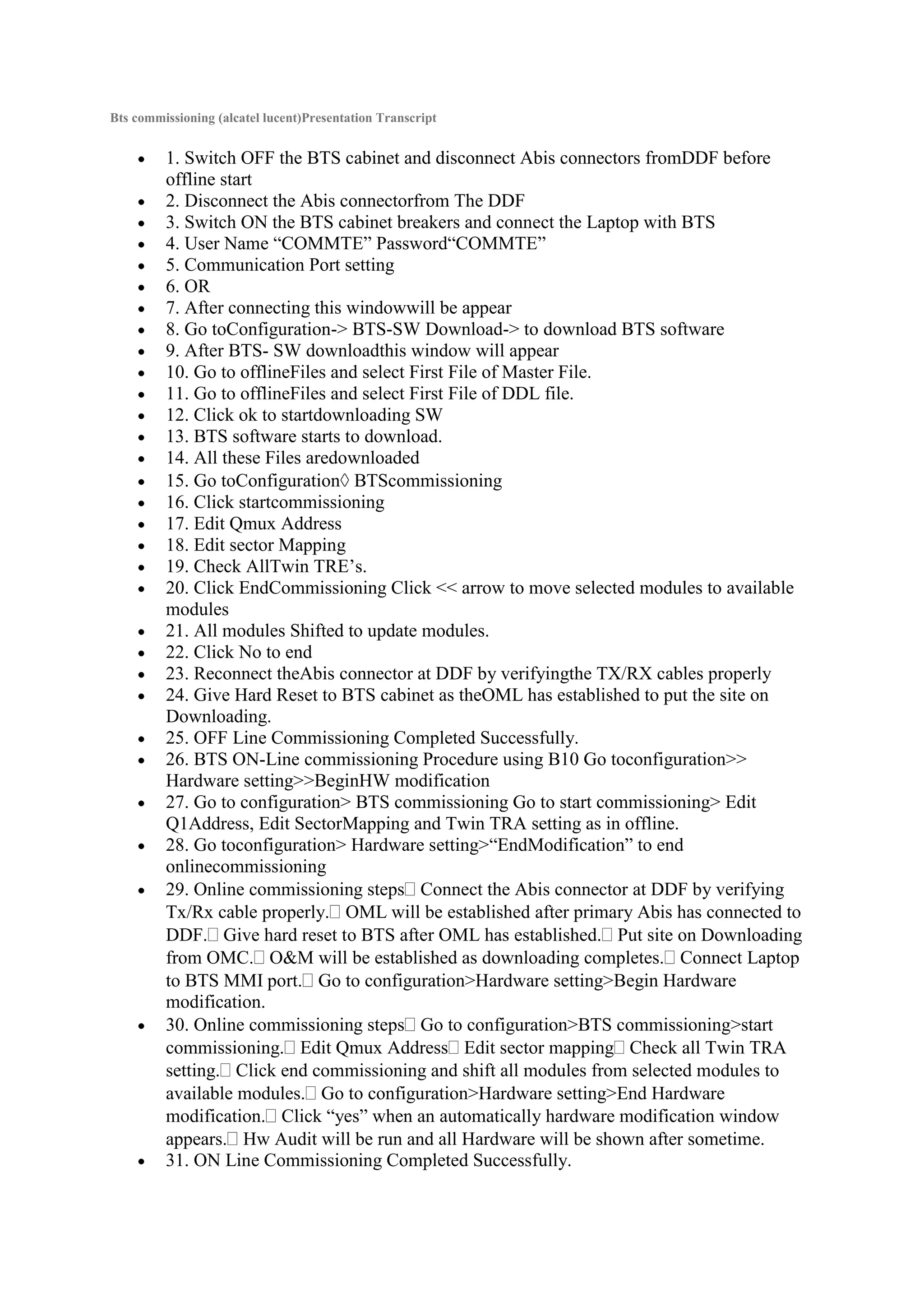 Bts commissioning | DOCX