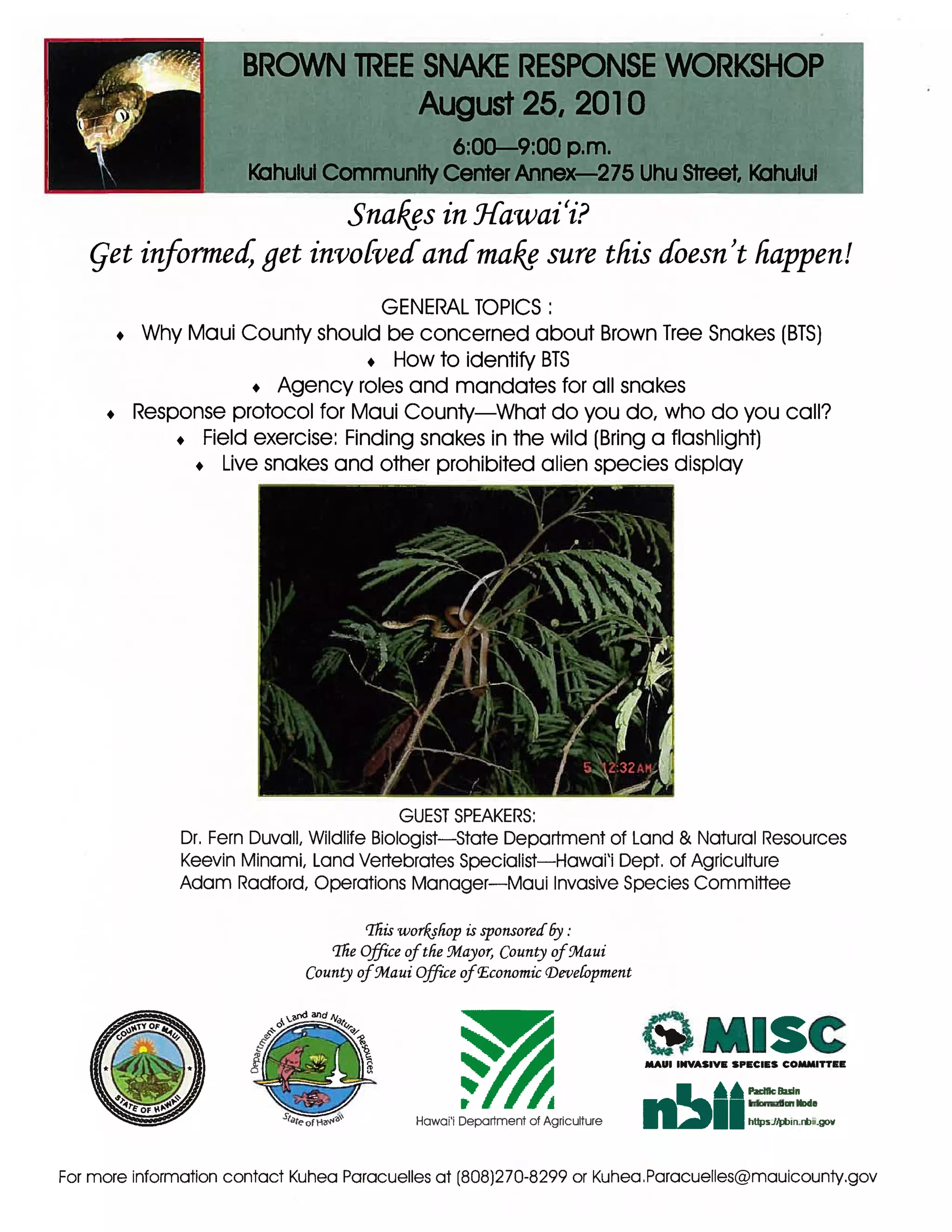 2010 Brown Tree Snake Response Workshop on Maui | PDF
