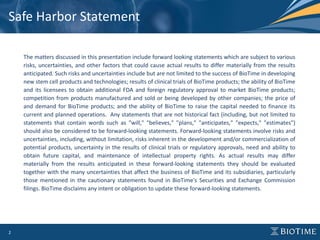 BioTime Investor Presentation 2016 | PDF