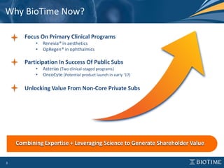 BioTime Investor Presentation 2016 | PDF