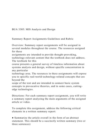 BUA 3305 MIS Analysis and Design Summary Report Assi.docx