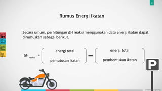 Perhitungan ∆H reaksi menggunakan data energi ikatan | PPT