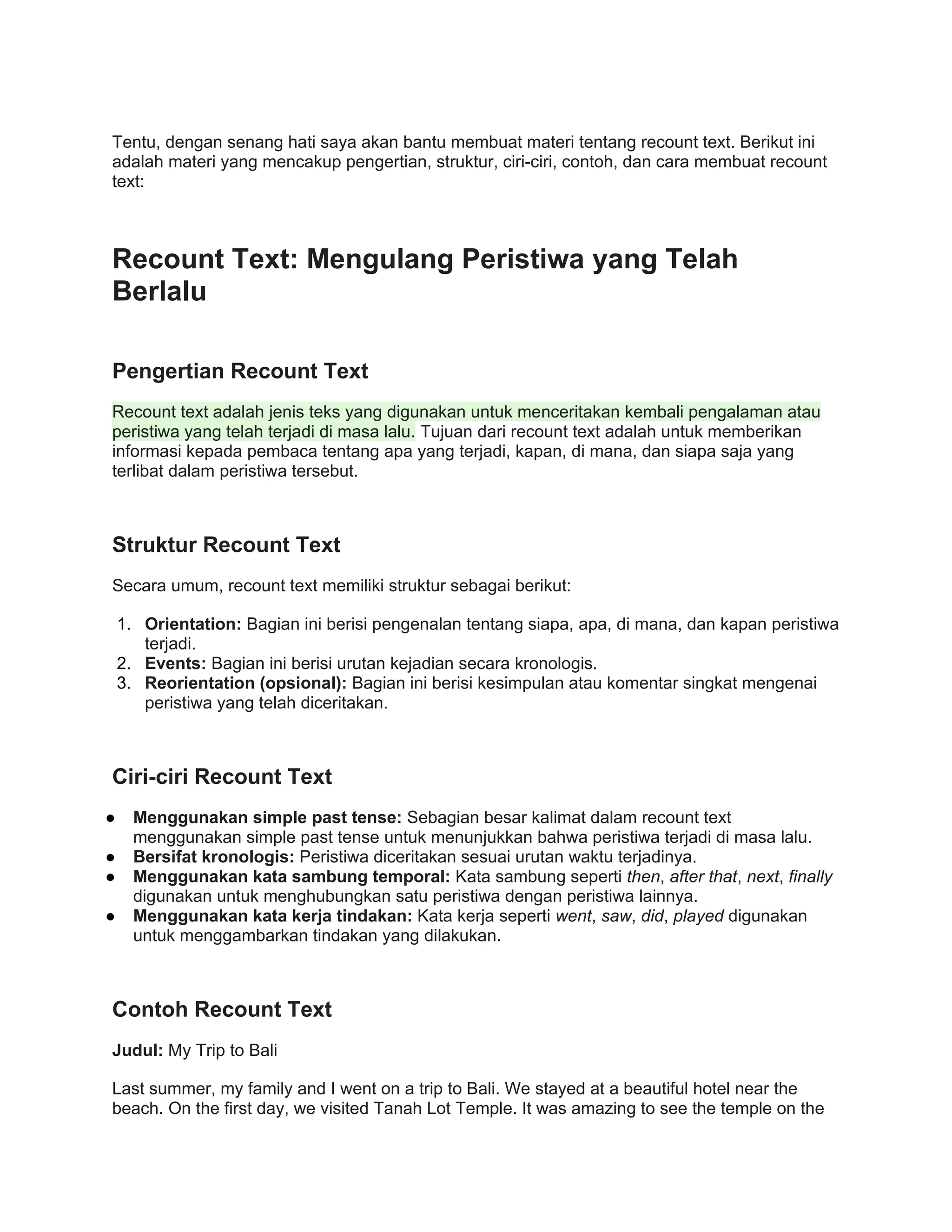 Pengertian Recount Text dan Struktur Recount Text | PDF