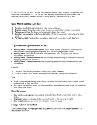 Pengertian Recount Text dan Struktur Recount Text | PDF