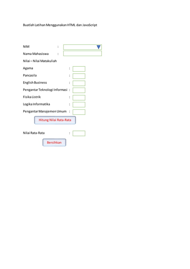 Buatlah latihan menggunakan html dan java script | DOCX