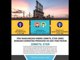 Preliminary Design of Dimethyl Ether Plant from Syn-gas with a Capacity ...