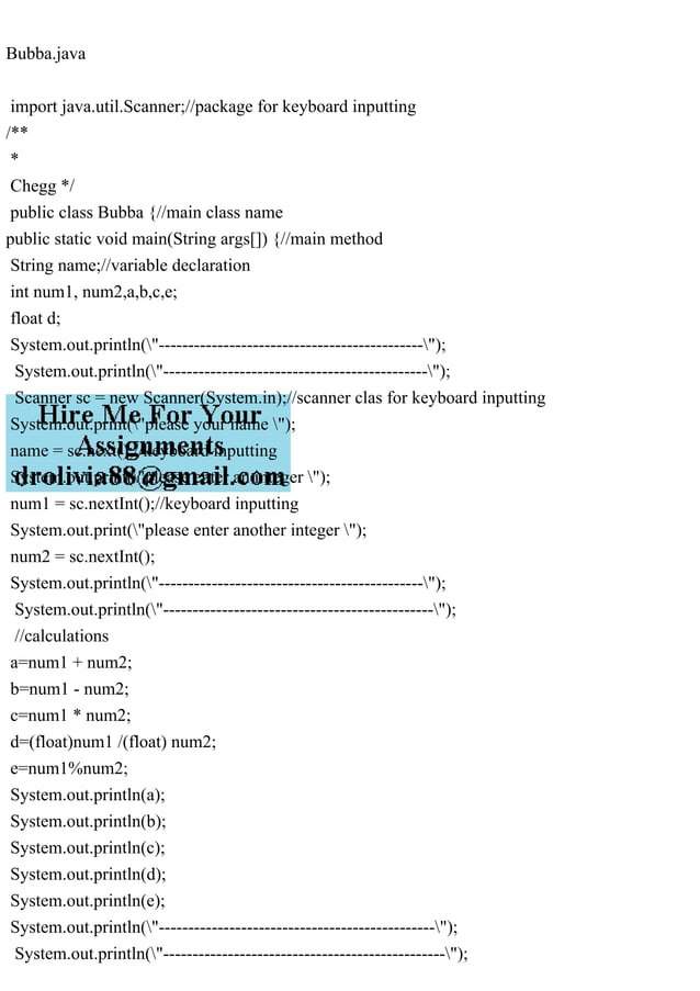 Bubba.java import java.util.Scanner;package for keyboard input.pdf