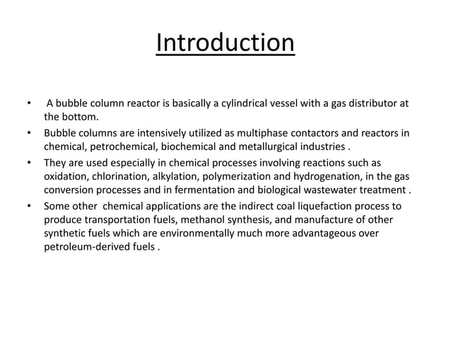 Bubble column reactor | PPTX | Chemistry | Science