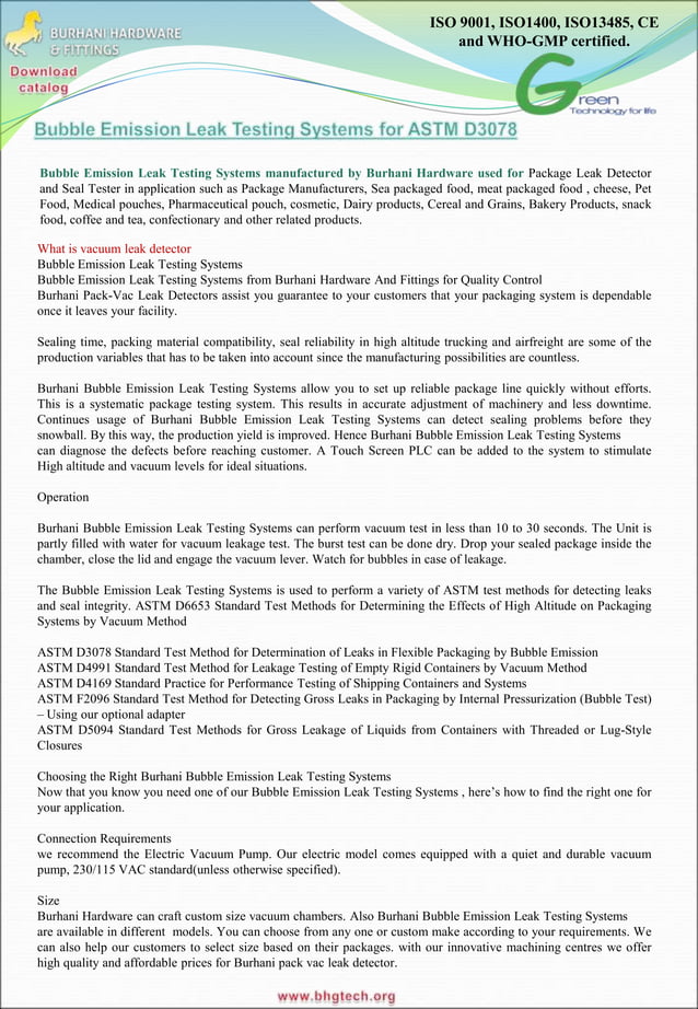 Bubble emission leak testing systems for astm d3078 | PDF | Home ...