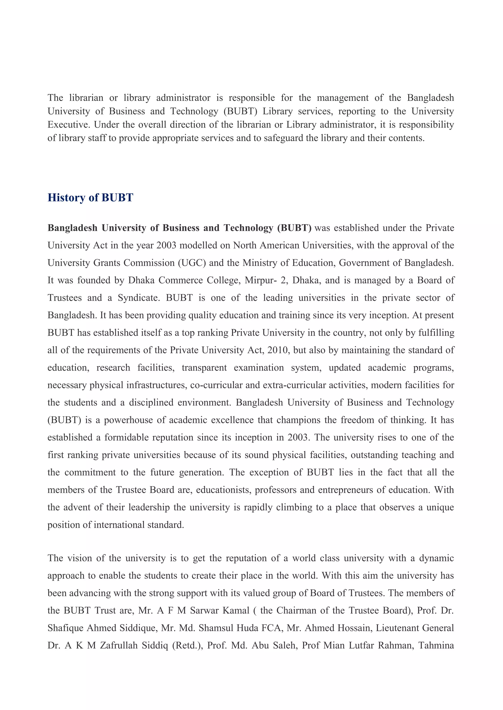 Bubt at glance | PDF