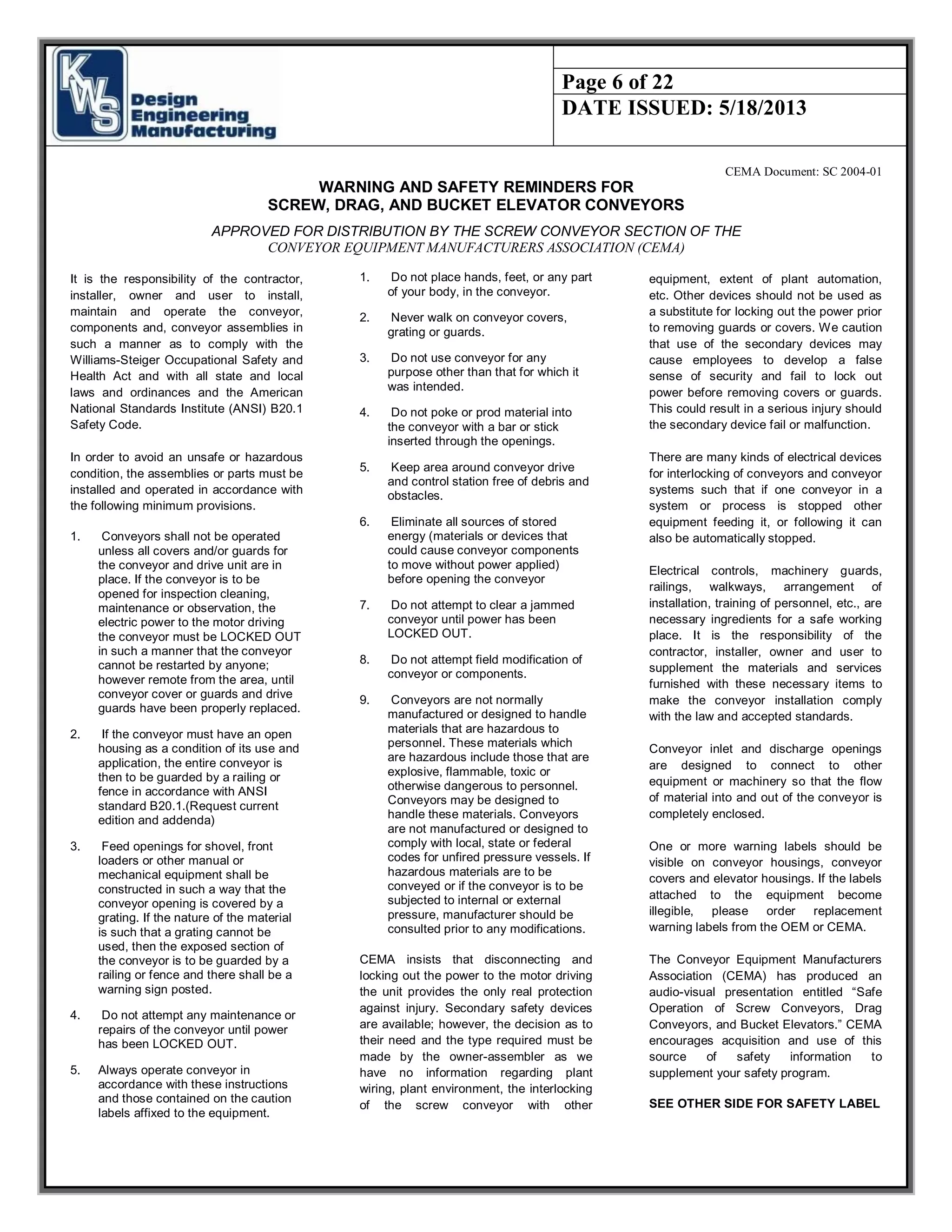 Bucket elevator-o&m-5-21-13 | PDF