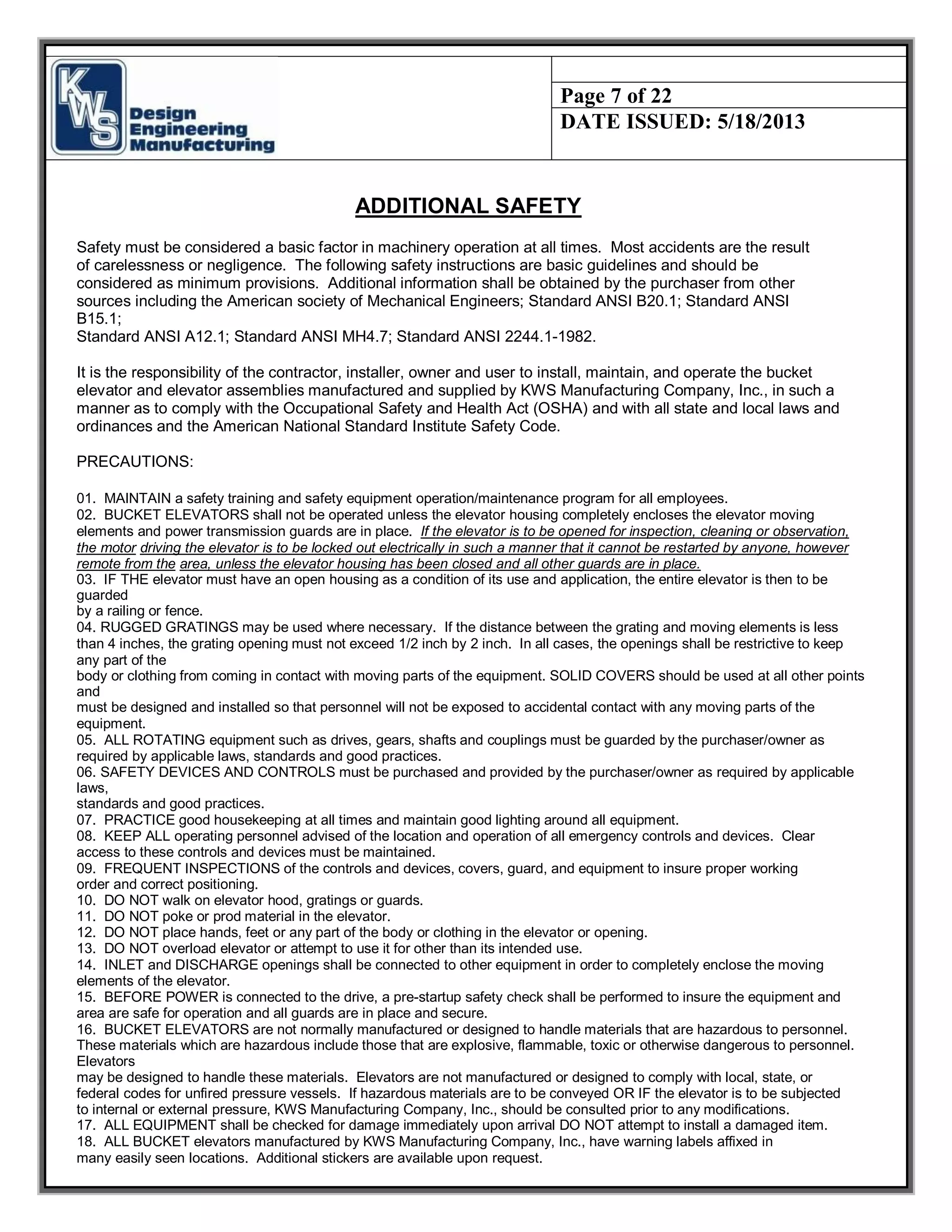 Bucket elevator-o&m-5-21-13 | PDF