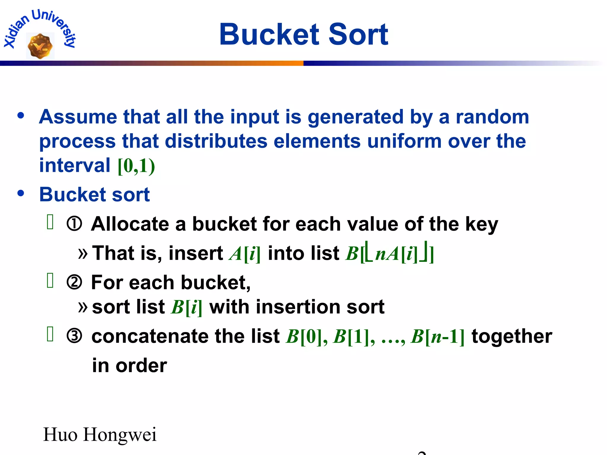Bucket sort | PPT | Programming Languages | Computing