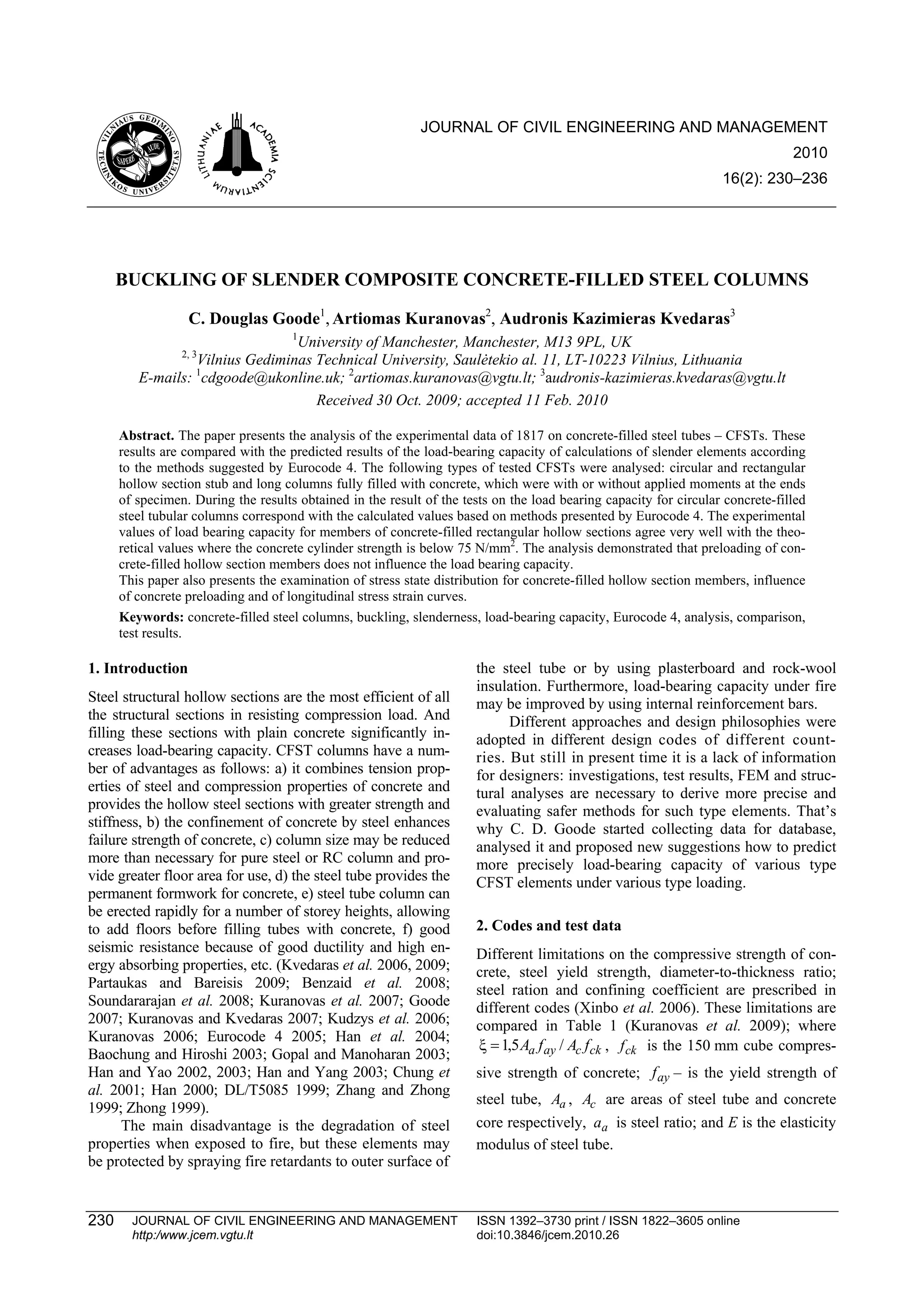 Buckling of slender composite concrete filled steel columns | PDF