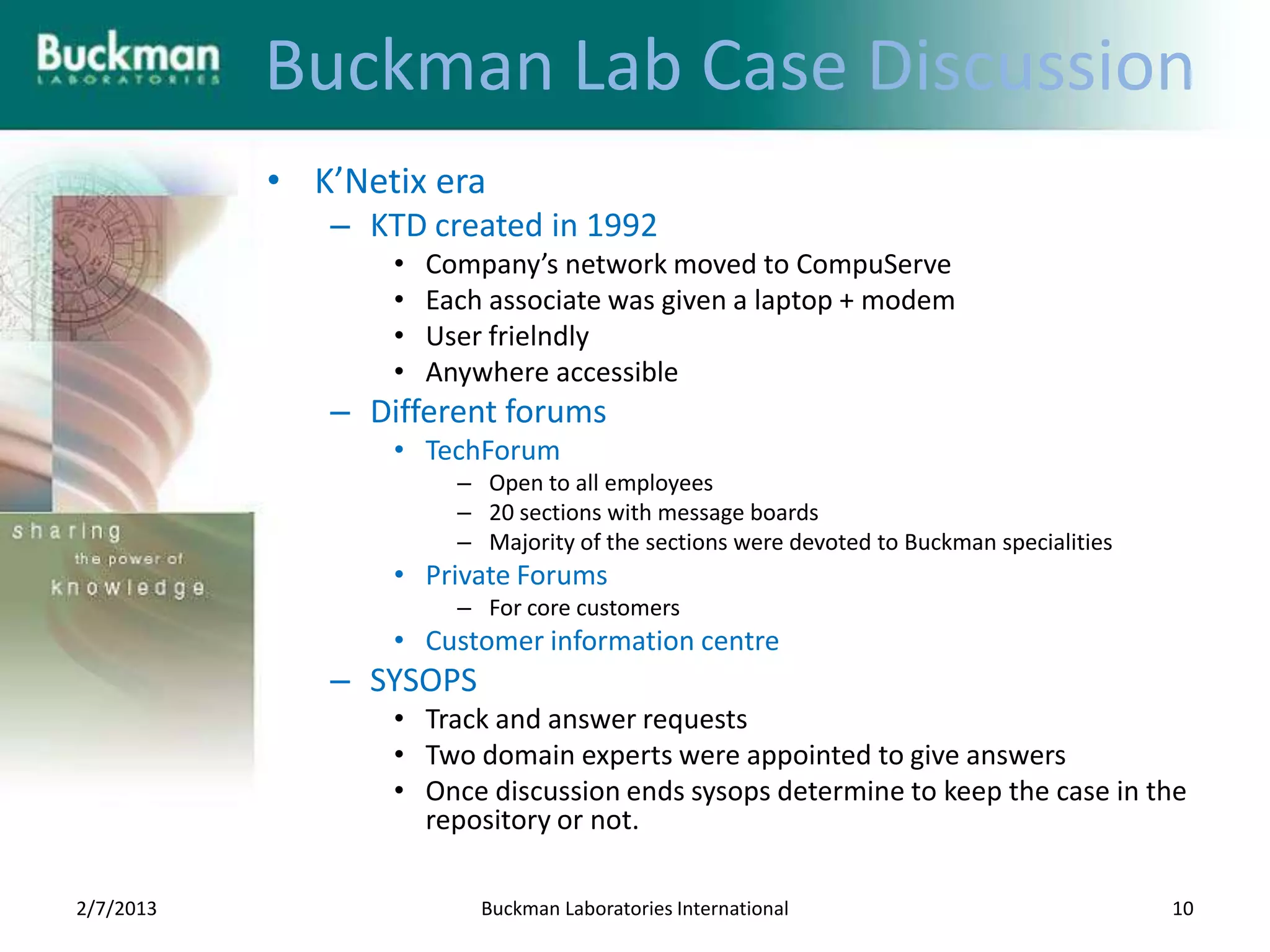 Buckman lab (knowledge sharing) | PPTX