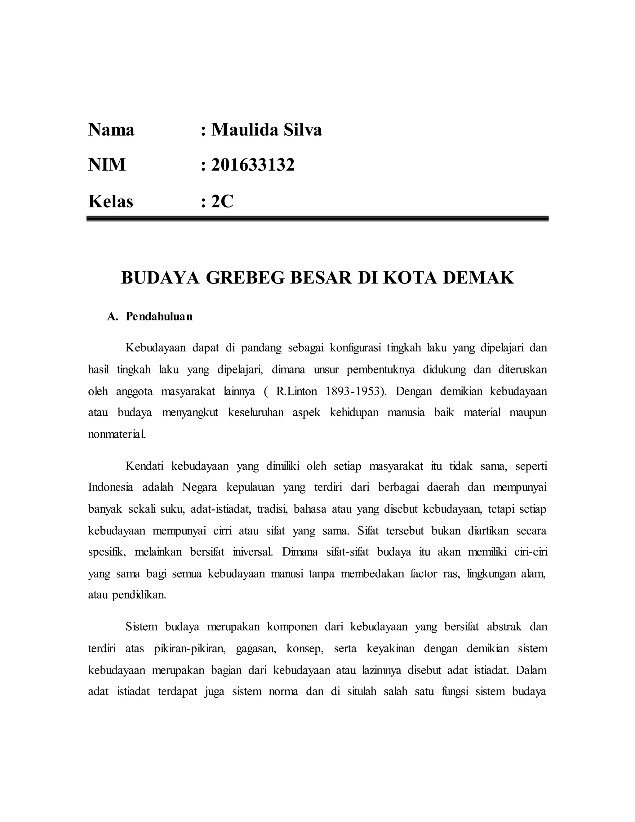 Budaya grebeg besar di kota demak | DOCX