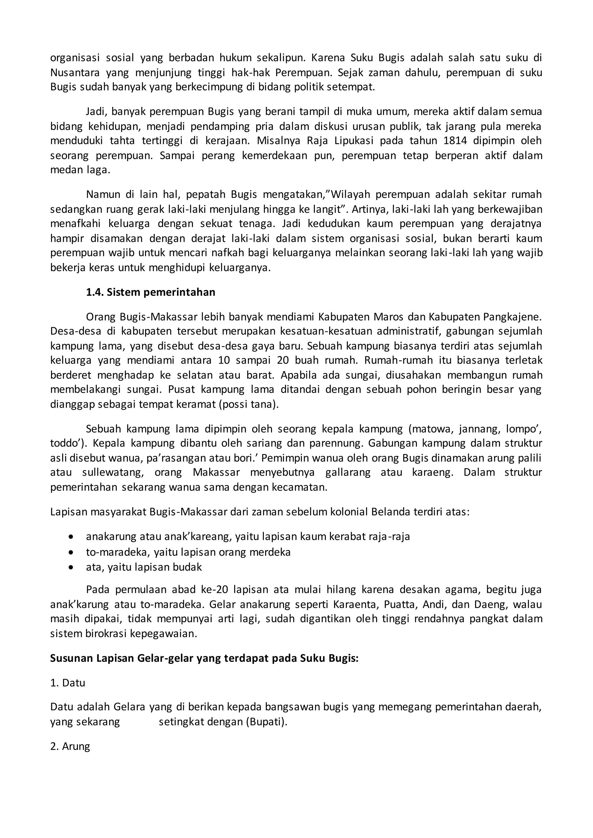 BUDAYA NUSANTARA 4 ETNIS KEBUDAYAAN BUGIS, MAKASSAR, MANDAR, DAN TORAJA | DOCX