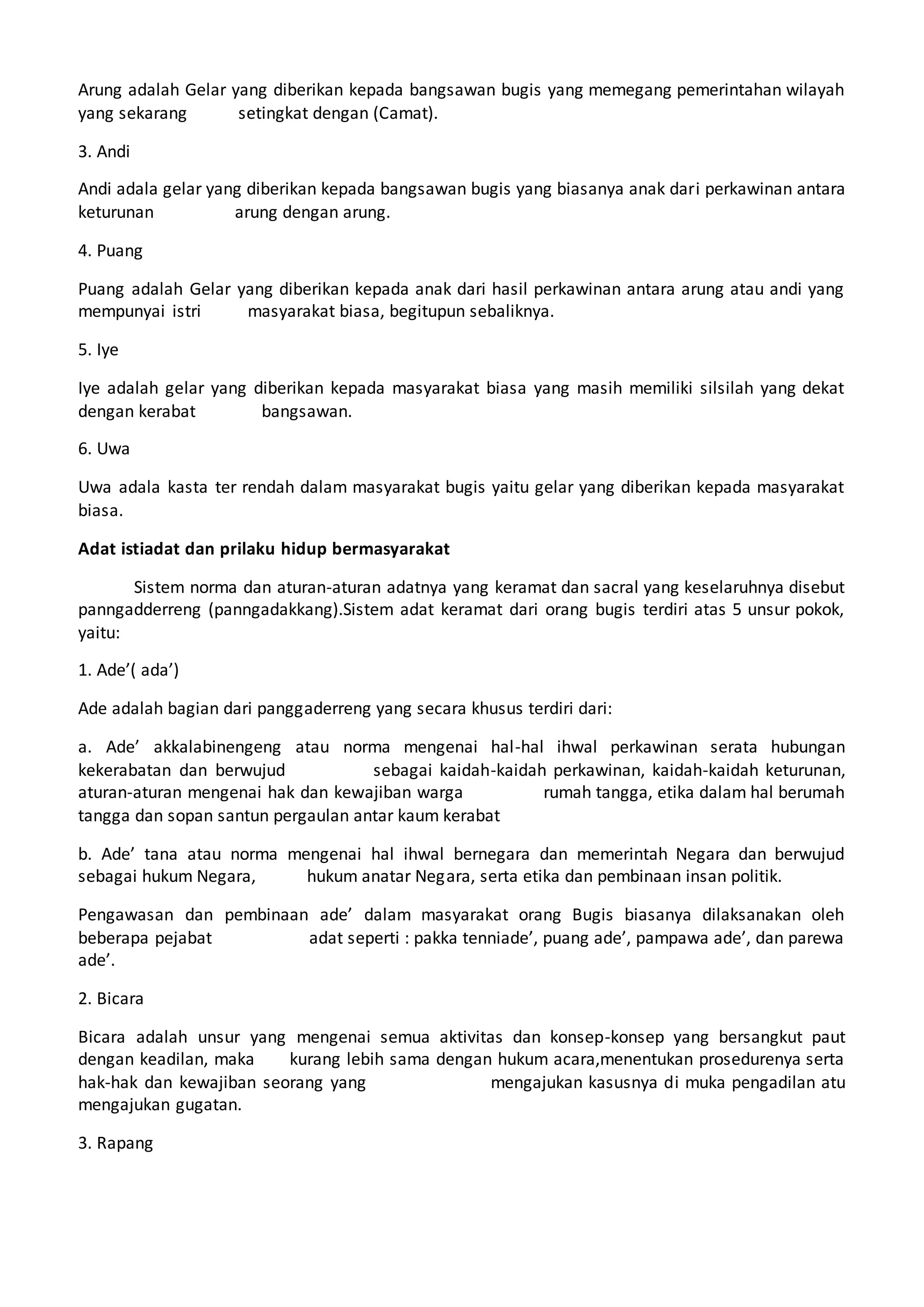BUDAYA NUSANTARA 4 ETNIS KEBUDAYAAN BUGIS, MAKASSAR, MANDAR, DAN TORAJA | DOCX