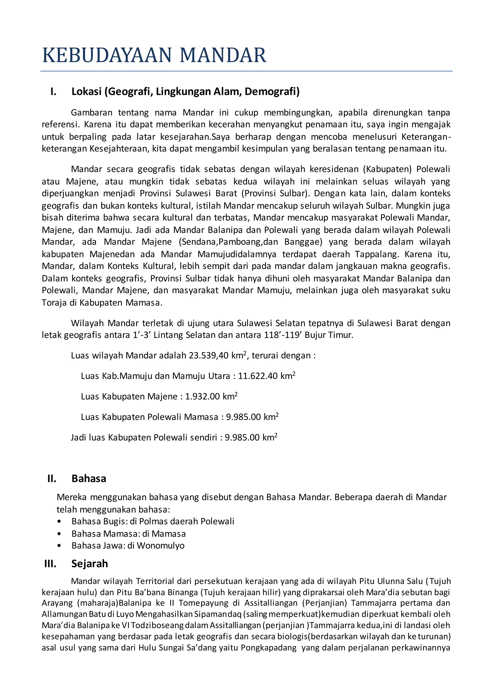 BUDAYA NUSANTARA 4 ETNIS KEBUDAYAAN BUGIS, MAKASSAR, MANDAR, DAN TORAJA | DOCX