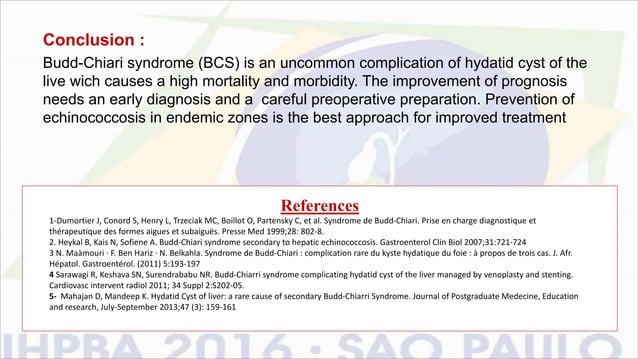Budd-Chiari Syndrome Secondary to Hepatic Echinococcosis.ppt | Free ...