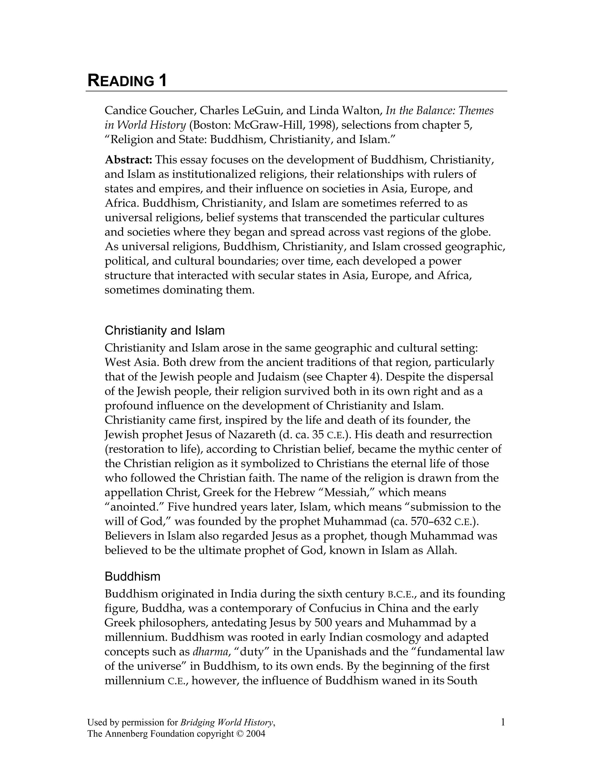 Buddhism Christianity Islam - Religions | PDF