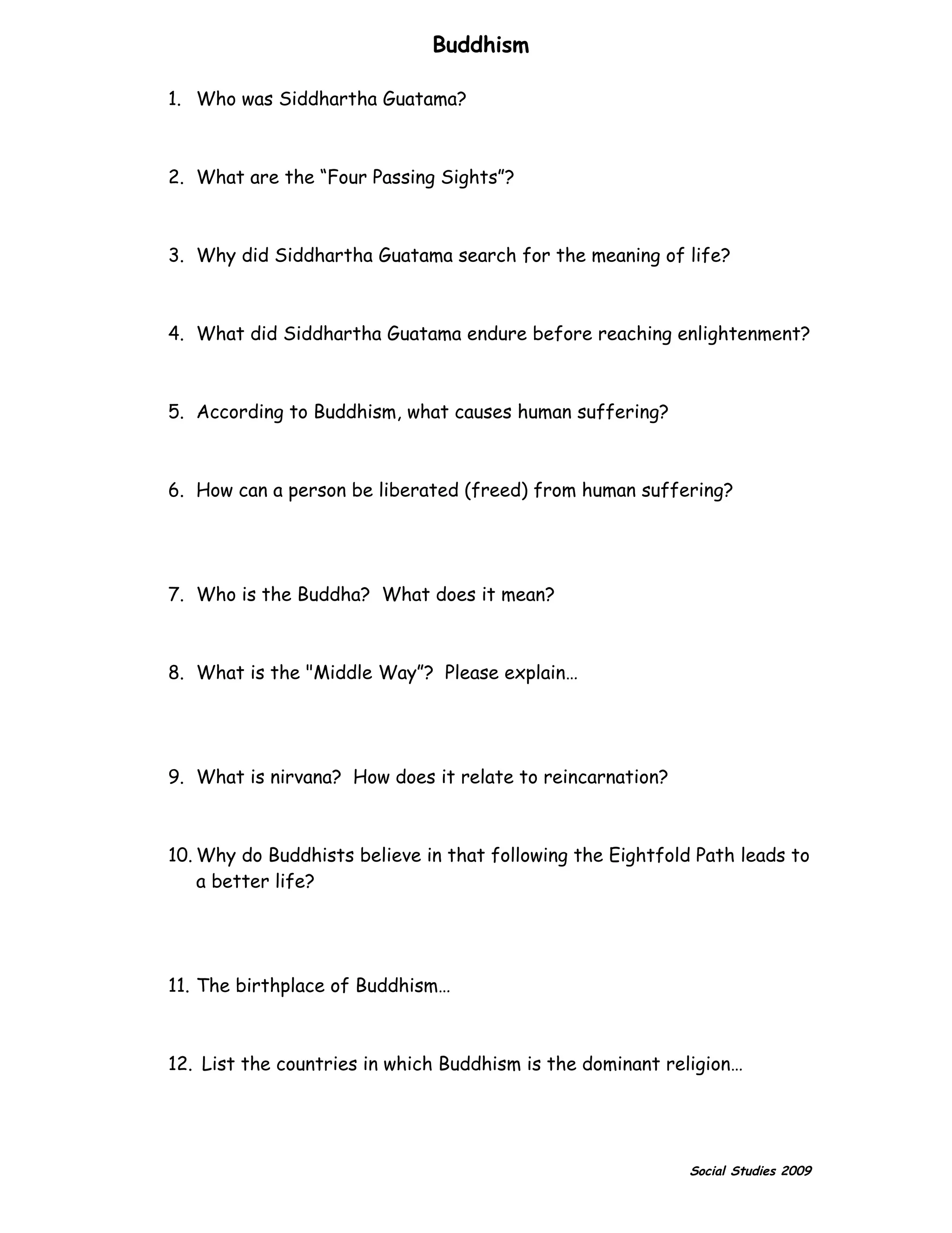 Buddhism Questions | DOC