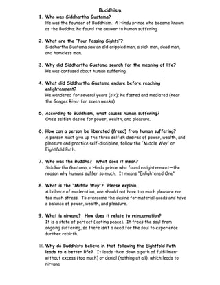Buddhism Questions | DOC