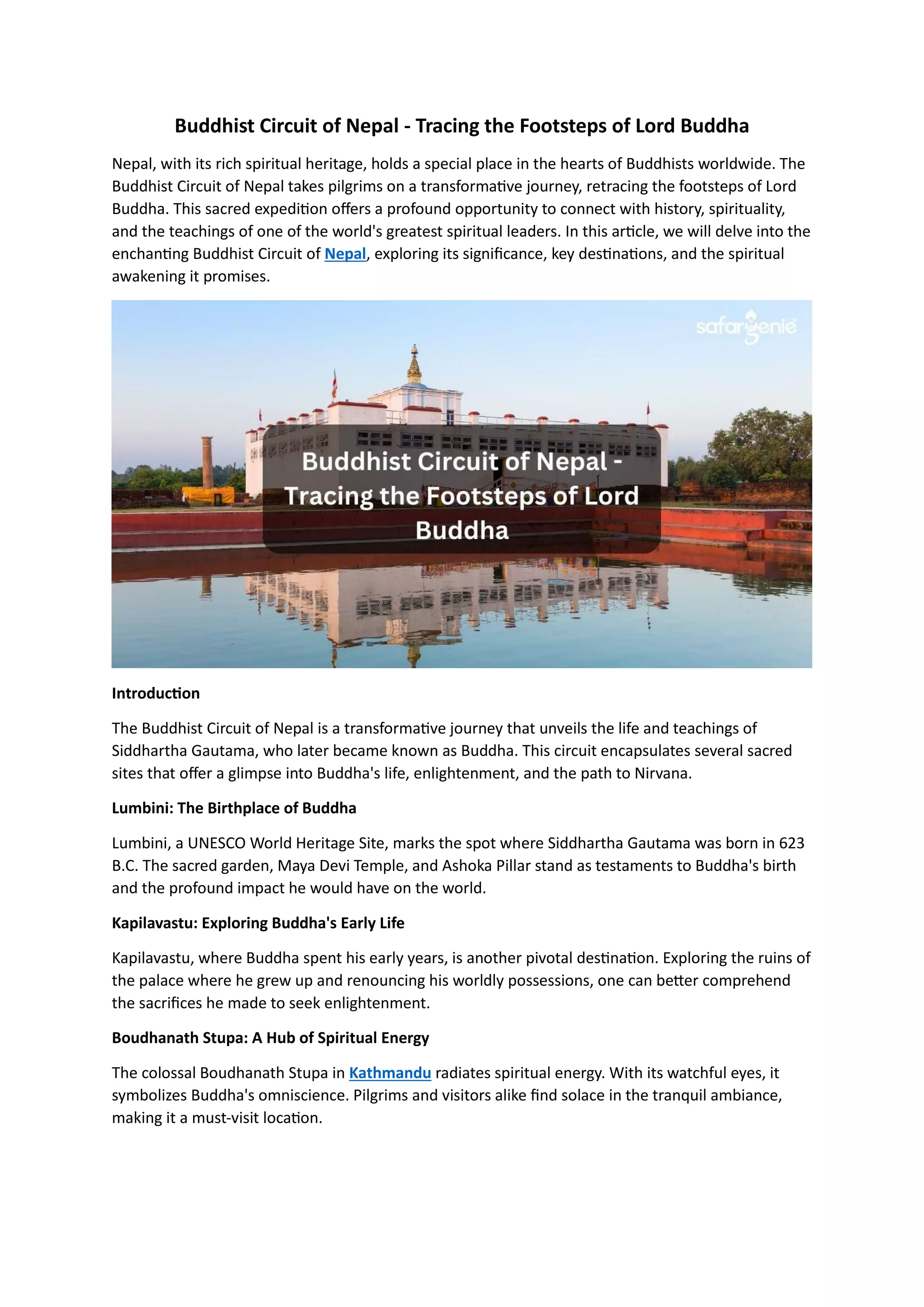 Buddhist Circuit of Nepal - Tracing the Footsteps of Lord Buddha | PDF ...